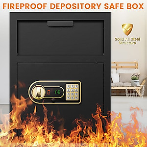 2.6 Cubic Fireproof Depository Safe with Drop Slot, Electronic Anti-Theft Drop Safe for Business with Programmable Numeric Keypad Lock and Spare Keys, Cash Drop Safe Box for Office Home Retail Store