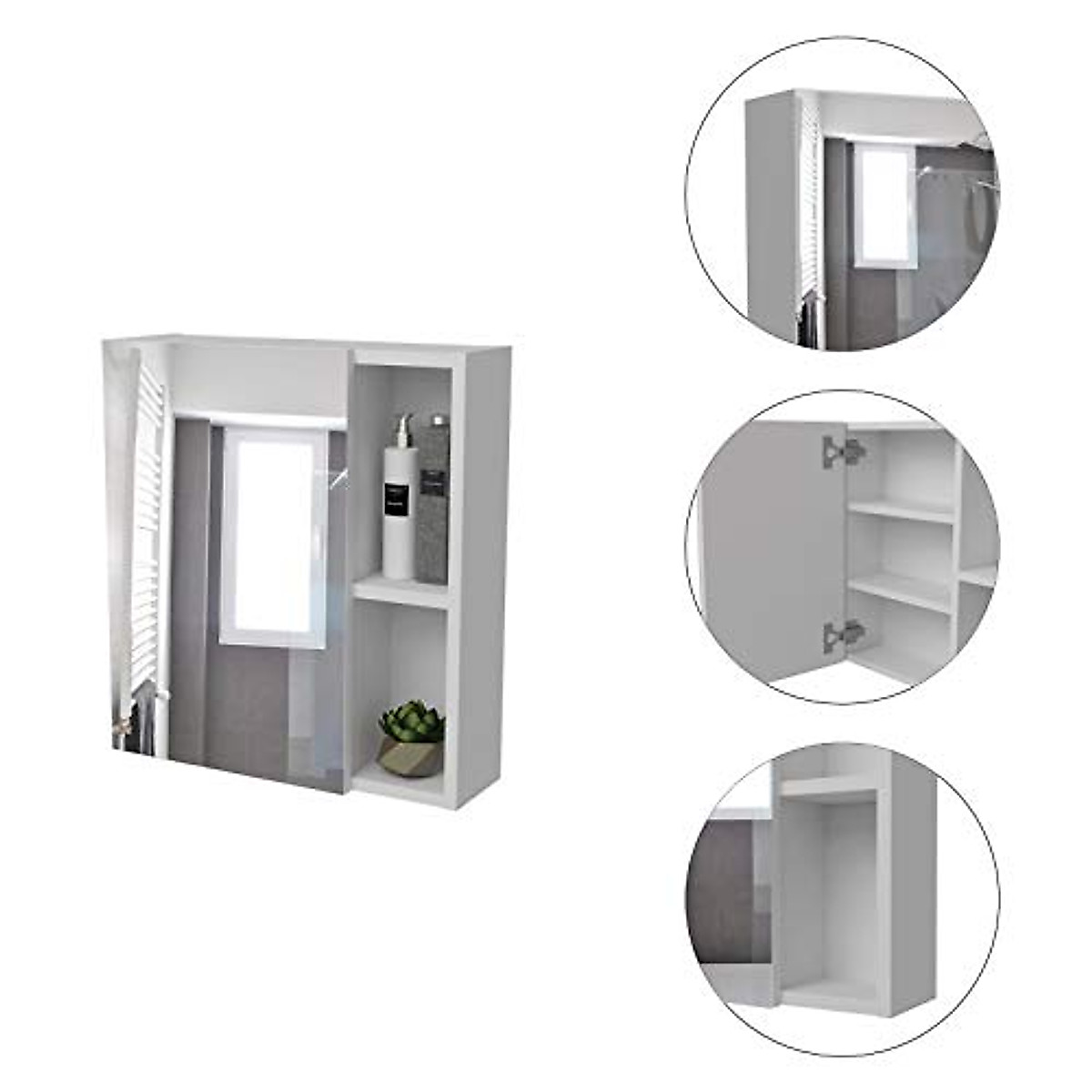 Tuhome Labelle Medicine Cabinet with Mirror Door, Open & Closed Shelving, White