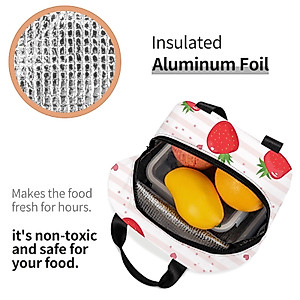 Ucsaxue Cute Strawberry With Heart Lunch Bag Reusable Lunch Box Work Bento Cooler Reusable Tote Picnic Boxes Insulated Container Shopping Bags For Adult Women Men