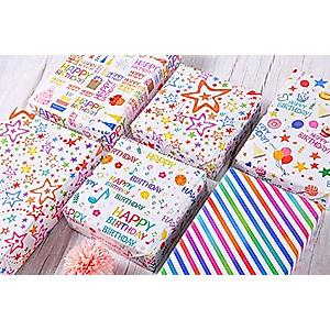 Sikiweiter Birthday Wrapping Paper Sheet - 10 Sheets Folded Flat Gift Wrapping Paper for Boys Girls Men Women - 19.7 x 27.6 Inches Per Sheet