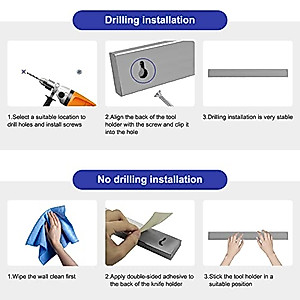 DGSL Magnetic Knife Holder for Wall, Knife Magnetic Strip Stainless Stee, Strong Magnetic Suction 2 Installation Methods, Suitable for Household Kitchen Cutter Metal Tools Management (12 Inch)