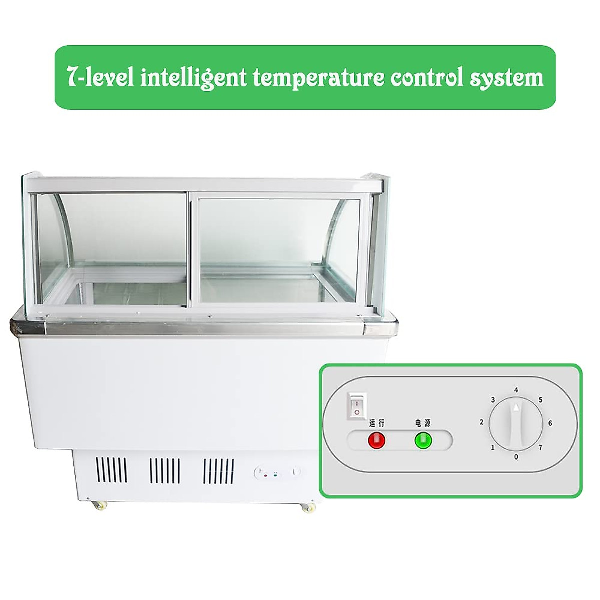 TECHTONGDA Commercial Ice Cream Chest Refrigerator Display Case Showcase Gelato Freezer With LED Light 220V 12 Pan