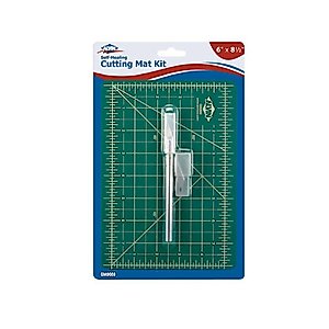Alvin Vinyl Cutting Mat Kit with Knife & 12 Blades, 6 x 8 1/2 inch Printed Grid Mat, Green (GM0668)