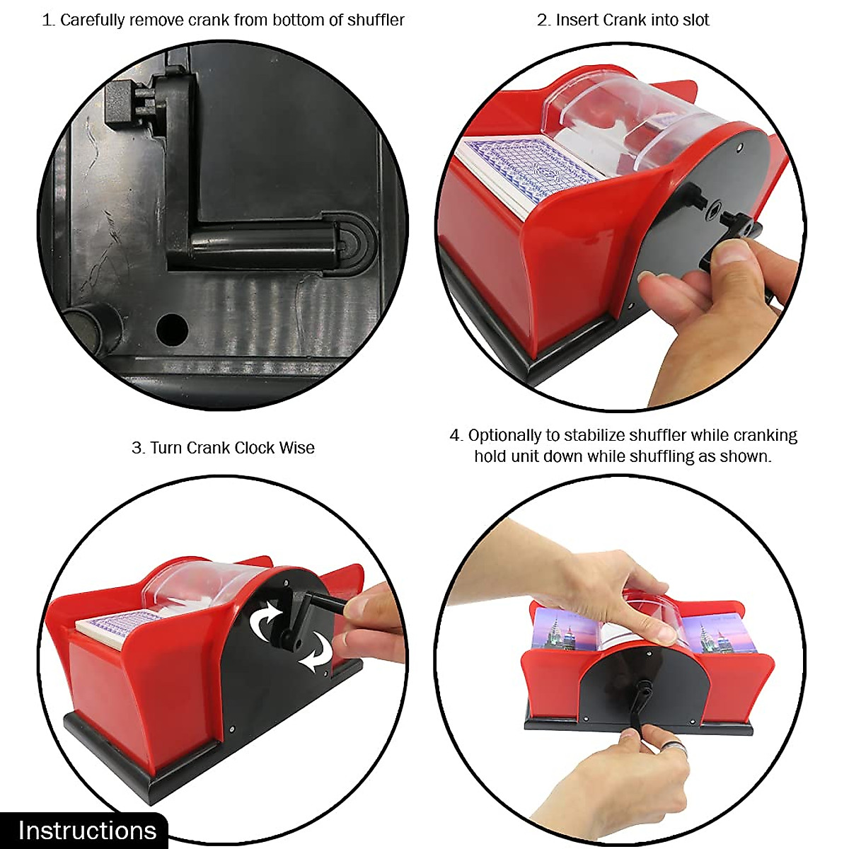 Evelots Playing Cards Shuffler - 2 Deck Card Holder, Easy Hand Cranked System, Card Shuffling Machine, Casino Card Shuffler for Blackjack Poker Texas Hold Em | Card Games