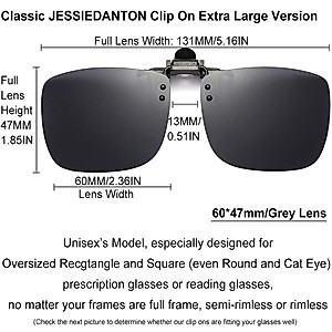 CAXMAN Polarized Clip On Sunglasses Over Prescription Glasses for Men Women UV Protection Flip Up Grey Lens Extra Large