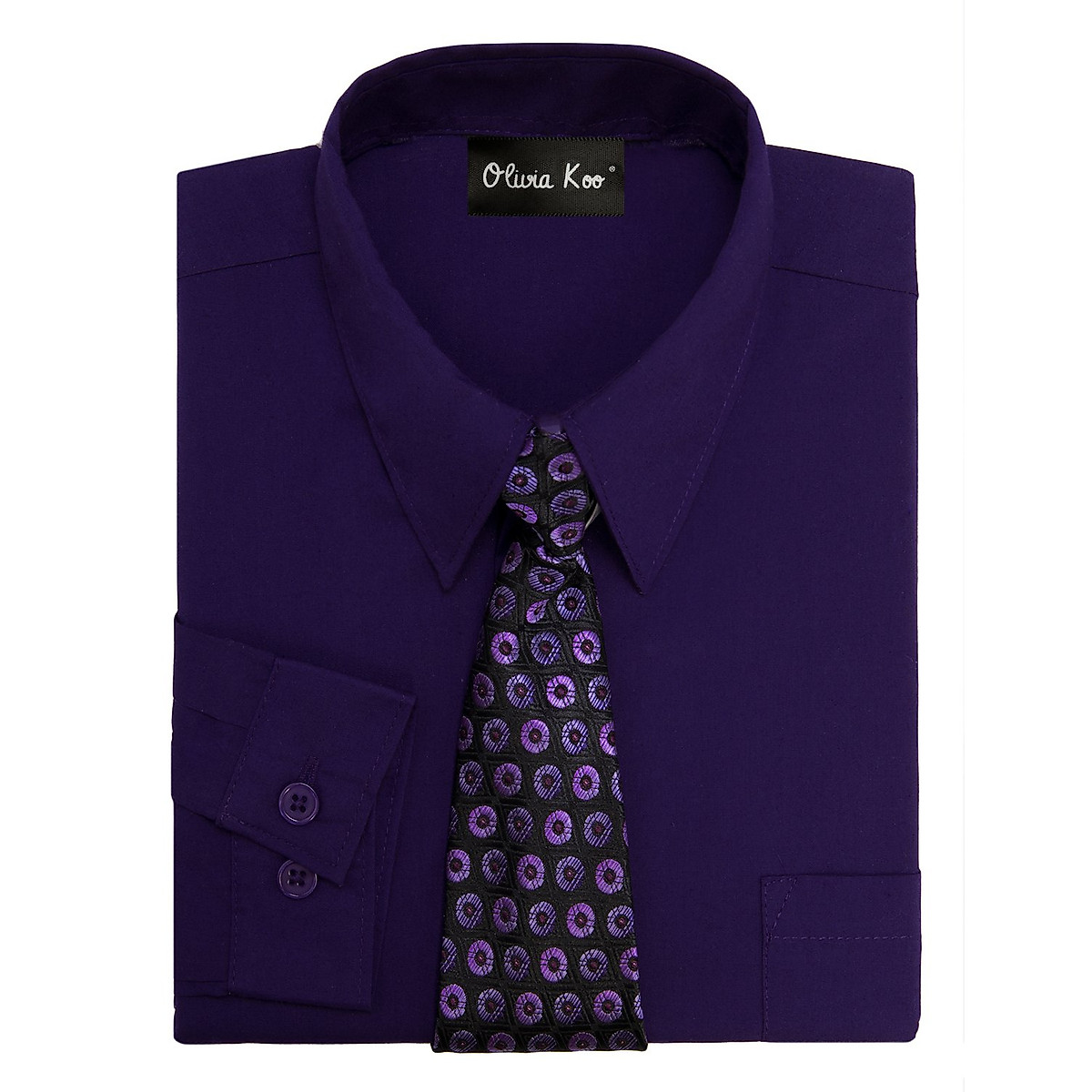 OLIVIA KOO Boys Solid Color Dress Shirt with Matching Tie Set,Purple,8