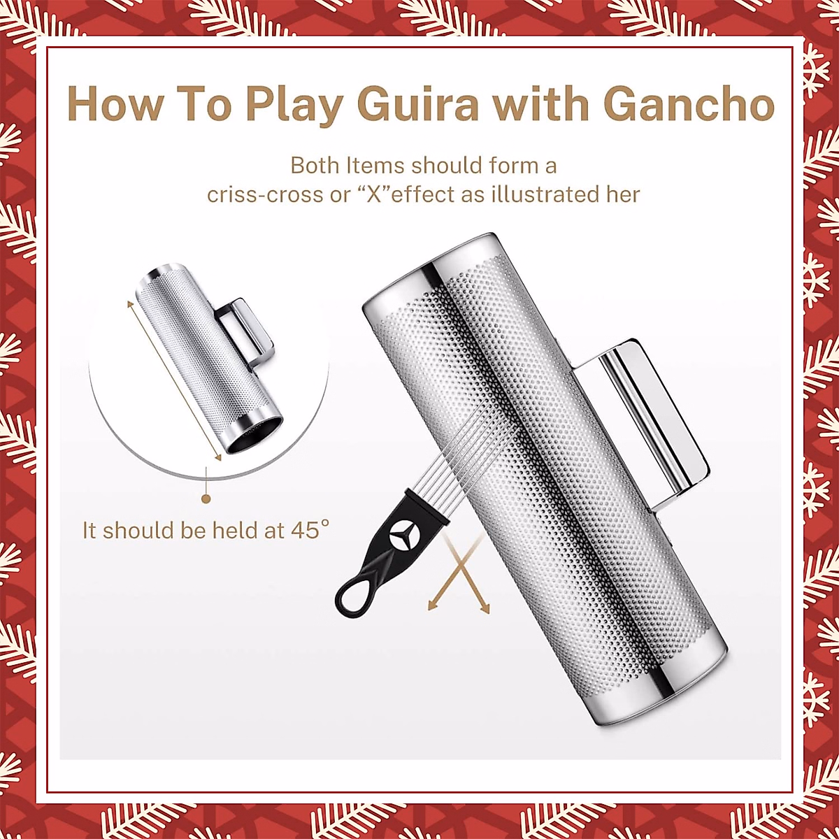 Eastar Stainless Steel Guiro Instruments Latin Percussion Instrument Shaker Musical Instruments 4" x 12" Metal Guiro with Scraper