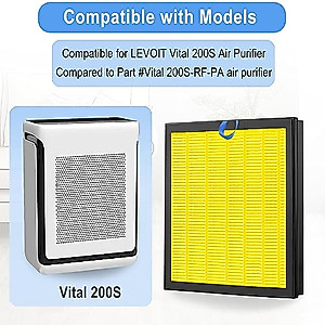 2 Pack Vital 200S H13 True Filters Replacement for LEVOIT Vital 200S Pet Allergy Air Purifier, 3-in-1 H13 Ture HEPA Filter, High-Efficiency Activated Carbon Filters, Part No.Vital 200S-RF-PA, Yellow