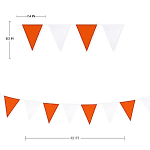 32Ft Orange White Triangle Flag Fabric Banner Pennant Garland Bunting Streamers for Fall Decor Autumn Wedding Birthday Party Thanksgiving Day Graduation Home Nursery Outdoor Garden Hanging Decoration