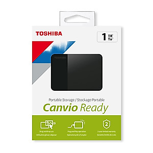 Toshiba 1TB Canvio Ready – 2.5 inch Portable External Hard Drive with SuperSpeed USB 3.2 Gen 1, Compatible with Microsoft Windows 7, 8 and 10, Black (HDTP310EK3AA)