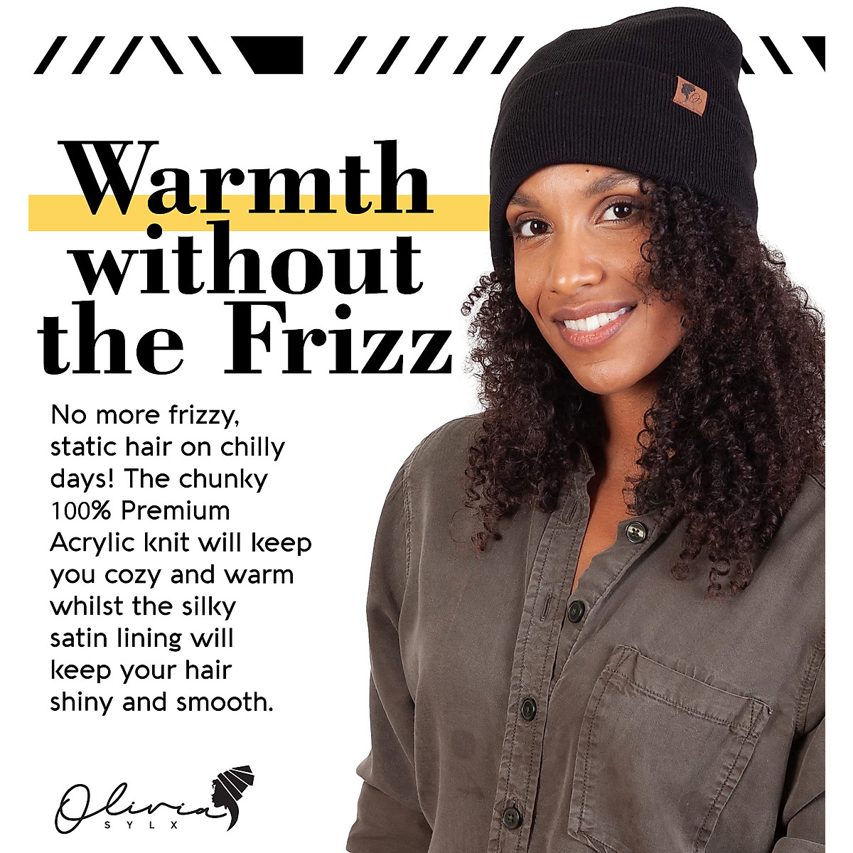 Olivia Sylx Cuffed Satin Lined Beanie for Women - Satin Lined Winter Hat - Beanie with Satin Lining - Satin Lined Hats Black