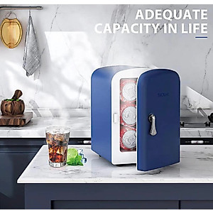 Mini Fridge 4 Liter AC/DC Portable Personal Fridge, Energy Saving Cooler and Warmer Refrigerator for Office, Car, Bedroom, 100% Freon-Free Great for Skincare, Fruit, Food Blue (Blue)