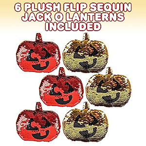 ArtCreativity 6 Pieces Flip Sequins Pumpkin Halloween Toys, Halloween Squishy Toys, Soft Stuffed Toys with Color-Changing Sequins, Fun Halloween Party Favors for Kids, Halloween Goodie Bag fillers