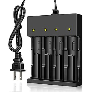 18650 Battery Charger 4 Bay Smart Universal Charger for 3.7V Rechargeable Lithium Li ion Batteries Compatible 18650 26650 21700 10400 14500 16340 16650 18500 Battery Charger (Only AC Charger)