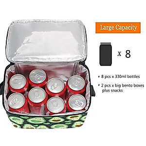 ZZXXB Avocado Love Heart Insulated Lunch Bag Cooler Reusable Lunch Box School Office Travel Picnic Tote Bag for Women Men Kids