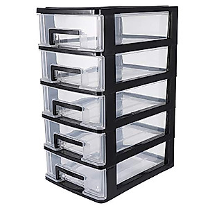 Toyvian Drawer Desktop Storage Unit, Cabinet Plastic Drawer Type, Storage Case Organizer, Five- layer Clear Drawers, Plastic Medium Storage Tower Black