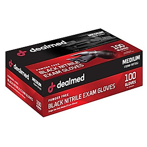 Dealmed Black Nitrile Exam Gloves – Disposable Multi-Purpose Use Medical Gloves Use for First Aid and Medical Facilities, 100 Count (Medium, Pack of 10)