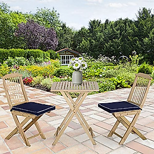 Outsunny Bistro Table and Chairs Set of 2, Wood Patio Table, Wooden Folding Chairs, Cushions with Straps, 3 Piece Outdoor Furniture Set, Slatted, Natural