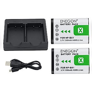 ENEGON NP-BX1 Battery (2-Pack) and Rapid Dual Charger for Sony NP-BX1 and Sony ZV-1, Cyber-Shot DSC-RX100, DSC-RX100 II/III/M4/M5/M6/M7/Ⅳ/Ⅴ/Ⅵ/Ⅶ/VA, DSC-RX100M II, HDR-CX405