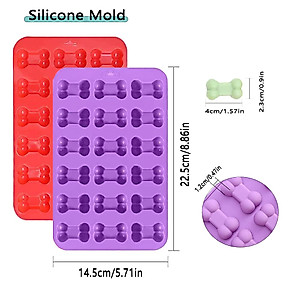 PIVHWIR Bone Silicone Molds, Food Grade Non-Stick Silicone Molds for Chocolate, Candy, Dog Treats, Jelly, Ice Cube ( 4 PCS, Red+Purple )