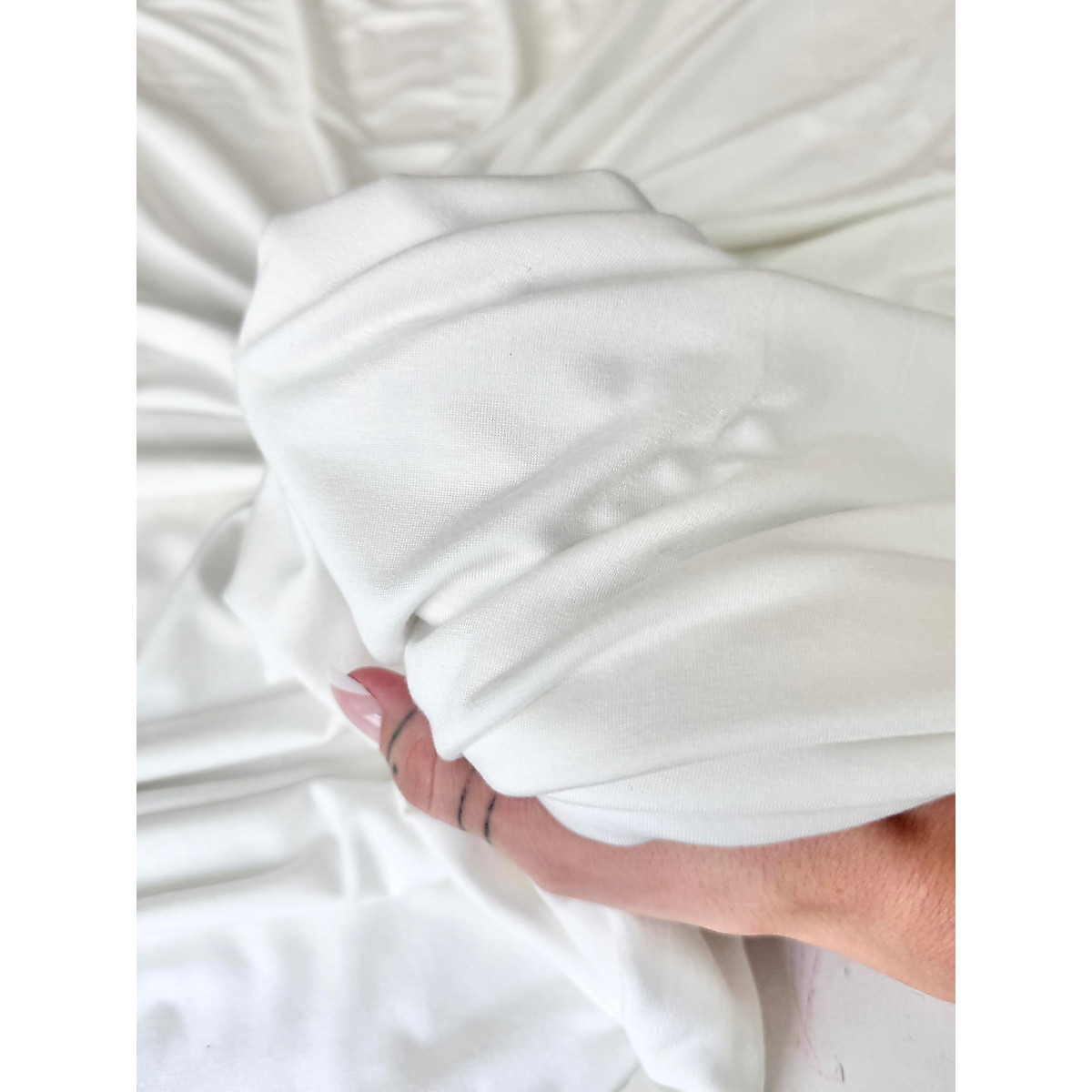 Cotton Jersey Spandex Fabric - Soft - Breathable - All Way Stretch Fabric - Medium Weight - Perfect Choice for Baby Grow, Tshirts, and Cotton Jersey Sheets - 58 Inches Wide - 1 Yard (White)
