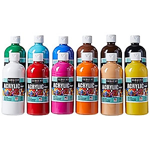 Sargent Art Acrylic Paint, Set of 12 Colors pieces of 16 fl oz bottles, Non-Fading, Rich Vivid Pigments, Brilliant Matte Finish, Fast Dry Formula, Non-Toxic