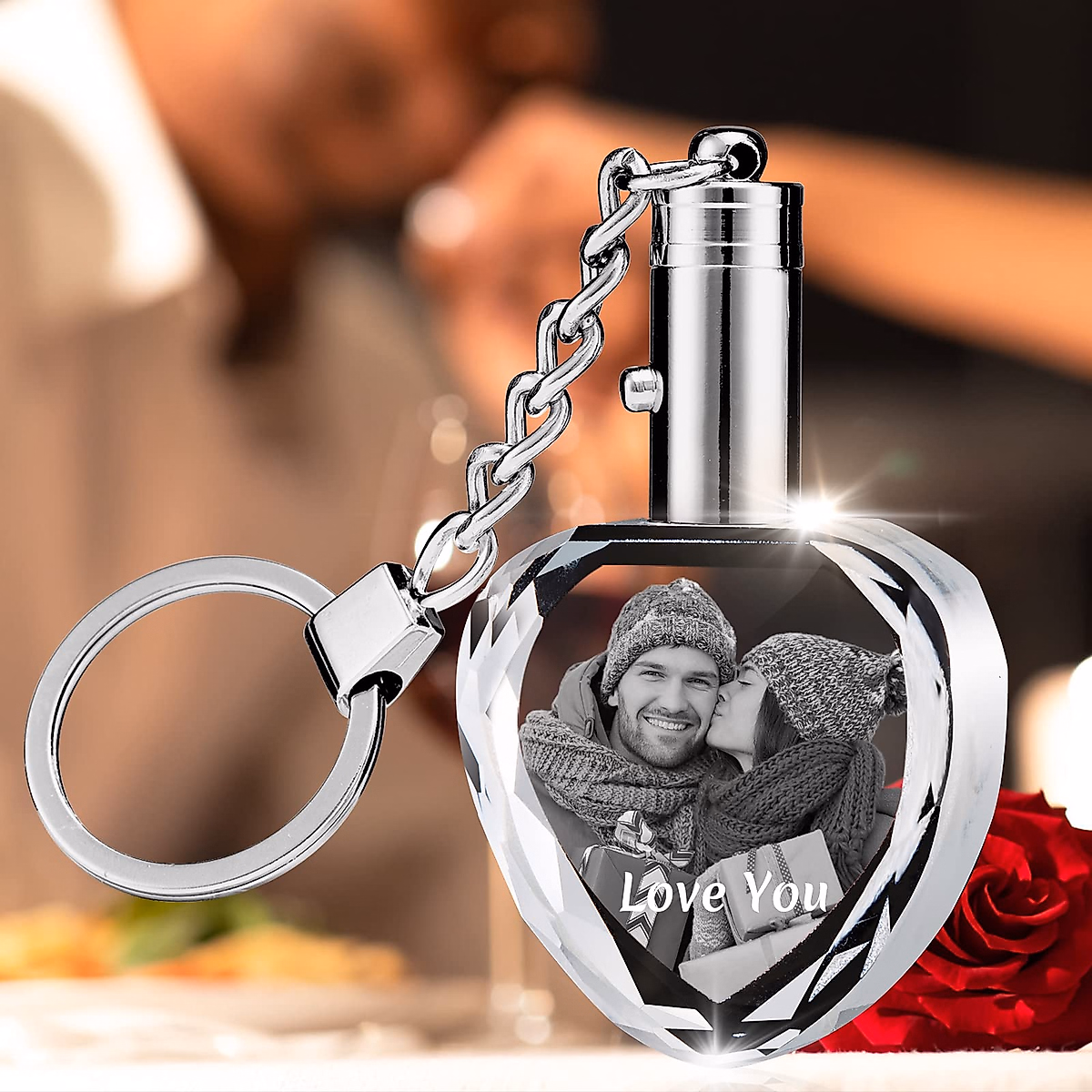 Hapetrel Custom Photo Crystal Keychain 3D Personalized Crystal Kay Chain Picture Engraved Keychain Crystal Lighted Customized gift