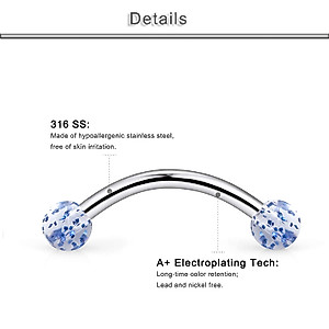 Yaalozei 20G Eyebrow Rook Earring Piercing Jewelry Surgical Stainless Steel Snake Eye Frog Tongue Curved Barbell Cartilage Helix Daith Earring Septum Lip Belly Ring Stud Piercing Jewelr Women Men 8mm