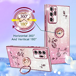 Coralogo (3in1 for Samsung Galaxy Note 20 Ultra Case Glitter Sparkly for Women Girls Bling Shiny Phone Cover Cute Flowers Floral Unique Design with Ring Pretty Cases for Galaxy Note 20 Ultra 5G 6.9''