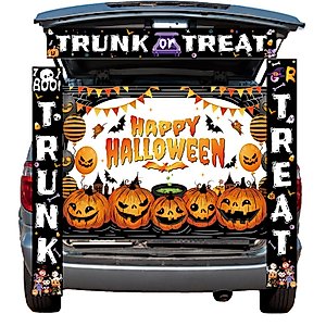 Halloween Trunk or Treat Car Decorations Kit Trunk or Treat Banner Decorations for Halloween Outdoor Party Decorations Supplies, 4 Pcs