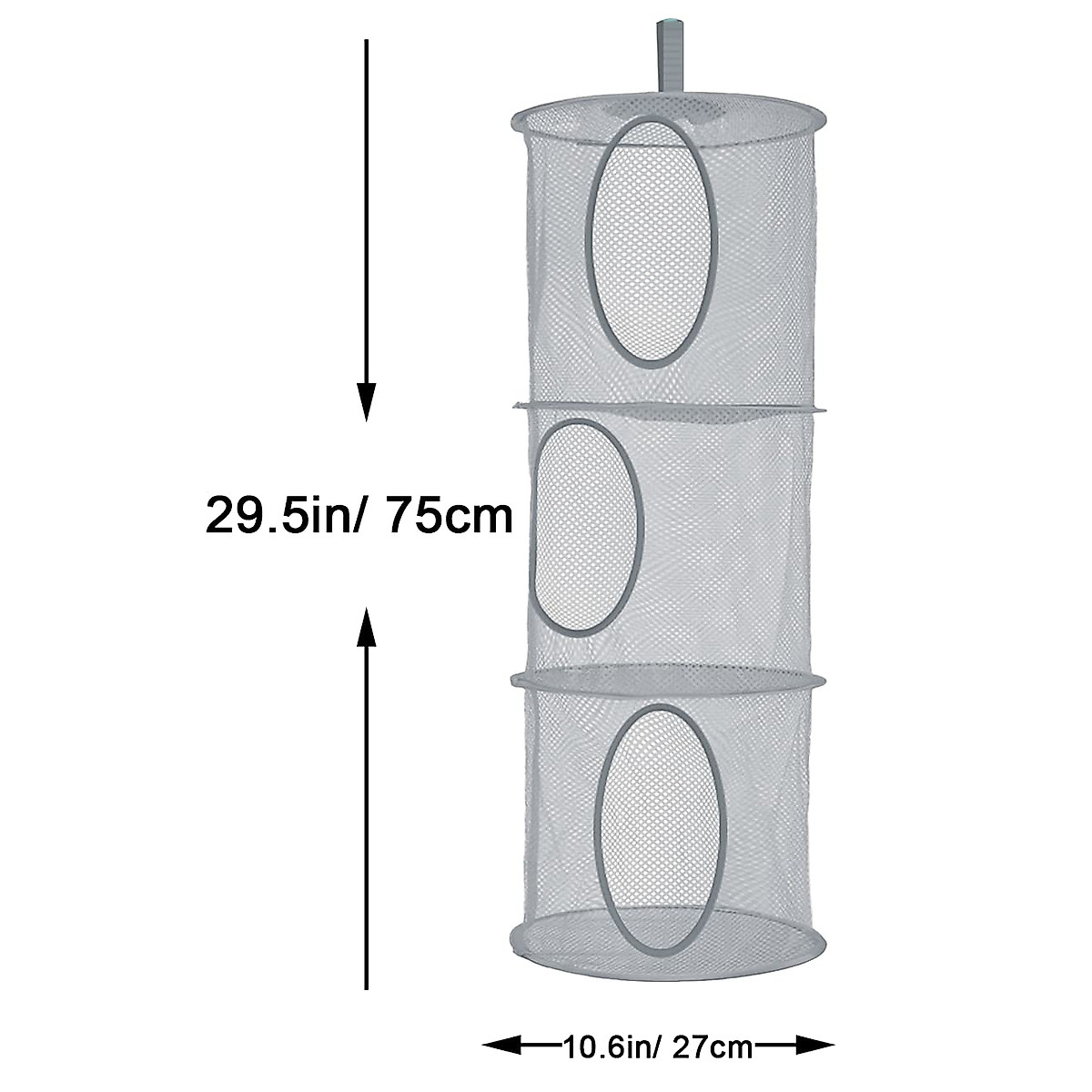 coastal rose 2Pcs Stuffed Animal Storage Foldable Stuffed Animal Net or Hammock Organizer, 3 Compartments Hanging Mesh Toy Storage Hammock for Kid Room Toys, Gloves, Hats, Socks（Grey）