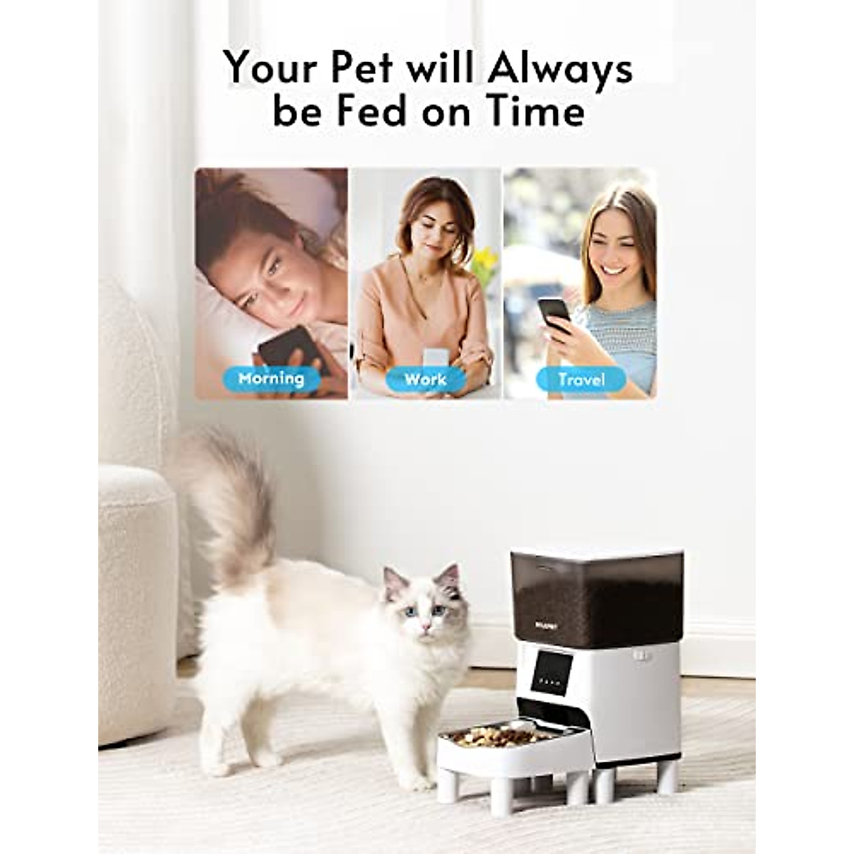 WUIPET Elevated Automatic Cat Feeders - WiFi Enabled Smart Pet Feeder with APP Control for Cats and Dogs - 17 Cups Height Adjustable Pet Dry Food Dispenser with Voice Recorder Up to 10 Meals Per Day