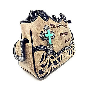 Western Style Embroidery Scripture Women Rhinestone Cross Bible Cover Book Case Crossbody Handbag Wallet in 5 Colors (Beige Handbag only)