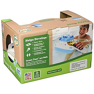 Green Toys Ferry Boat, Blue/White 4C - Pretend Play, Motor Skills, Kids Bath Toy Floating Vehicle. No BPA, phthalates, PVC. Dishwasher Safe, Recycled Plastic, Made in USA.