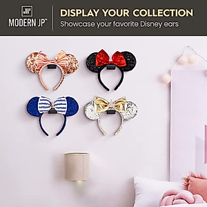 Modern JP Adhesive Hooks for Disney Ears (16-Pack) - Minimalist Disney Ear Holder, No Drilling Headband Holder Design, Strong Hold Headband Organizer - U.S. Patent Pending, Black