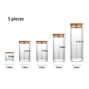 UNIQUE PR Pyrex Glass Food Storage Containers - Bamboo Lids for Airtight Pantry Organization for Kitchen, Set of 5,Organizing Spice Flour Coffee Bean, Flour & Spaghetti