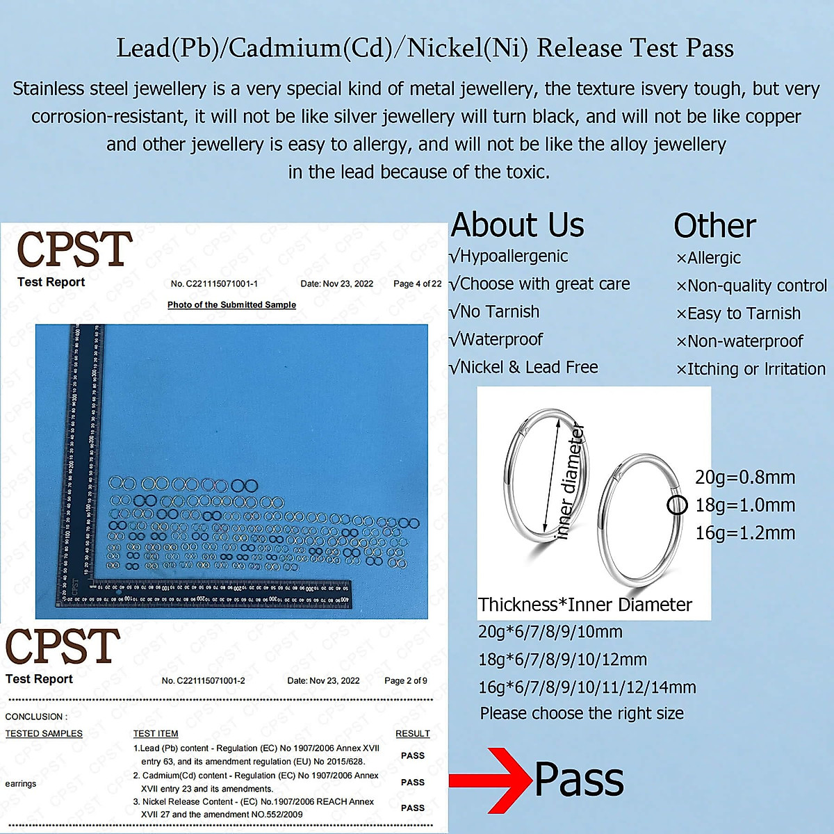 Lantine Hinged 20g Cartilage Earring Hoop Nose Rings 6mm 8mm 10mm Set Clicker Triple Double Forward Helix Hoops Earrings(3Pcs a Set)