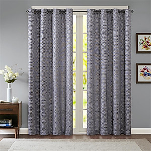 Madison Park Navy Curtains for Living Room, Transitional Curtains for Bedroom, Paige Geometric Grommet Window Curtains, 50X63, 1-Panel Pack