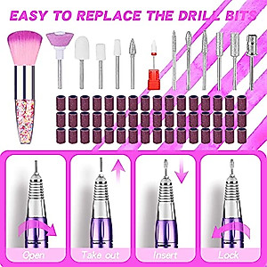 Professional 35000 RPM Nail Drill , Rechargeable Electric Nail File Machine E File for Acrylic Nails Gel Polishing Removing, Portable Cordless Efile with Bits Kit for Manicure Salon Home Pink
