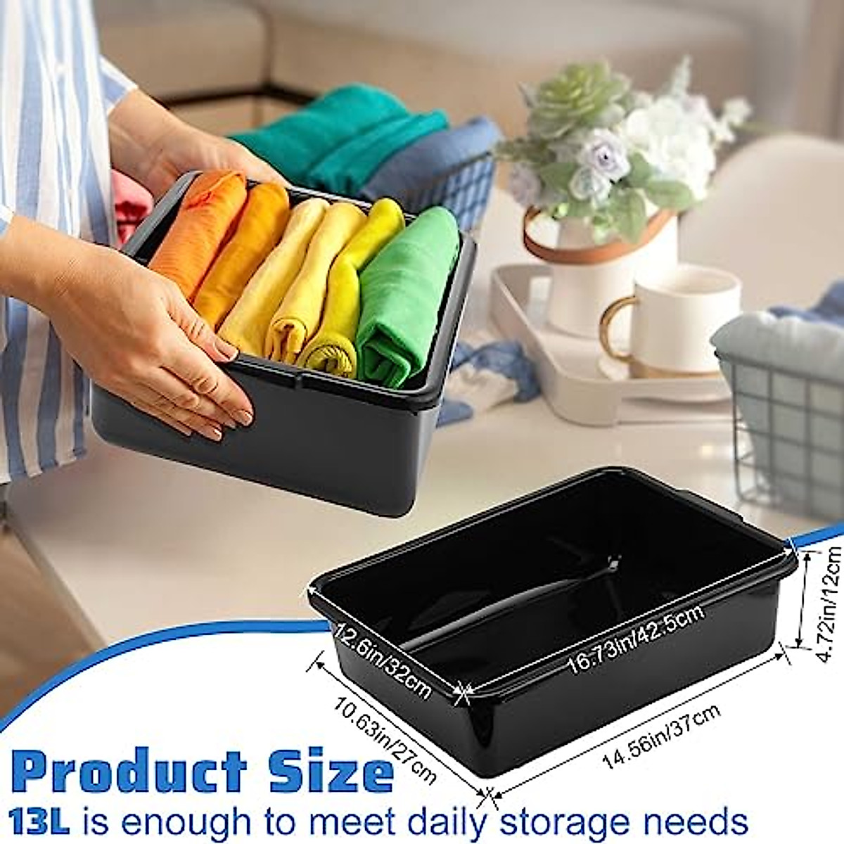 Sherr 10 Pcs 13L Plastic Bus Tubs Bus Tubs Restaurant Food Service Bus Tubs Commercial Bus Box with Handles Wash Basin Tray for Home Daily Use, Toys, Restaurant Hotel Food Service, Black