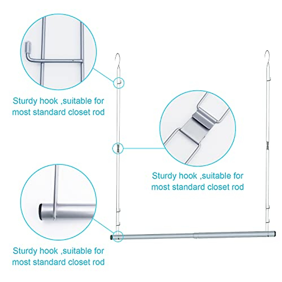Exsun 2pcs Closet Rod for Hanging Clothes Adjustable Double Hanging Closet Rod Closet Bar Closet Systems Closet Brackets with Rod Holder