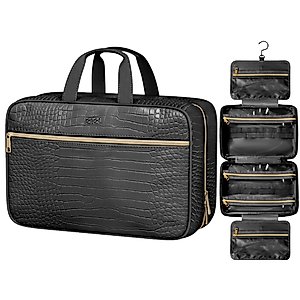Dot&Dot Leather Hanging Travel Toiletry Bag for Women - Large Travel Toiletries Bags for Women - Travel Bags for Women Toiletry and Makeup - Makeup Travel Bag Organizer - Toiletry Travel Bag Women
