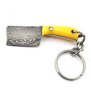 Damascus Steel Custom Handmade Key Chain Knife with Resin Handle