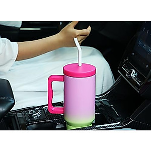 Murmioo 40OZ Tumbler with Handle and Straw,Insulated Leak Proof Double Walled Stainless Steel Travel Mug,Reusable Water Bottle Cup，Maintains Cold, Heat, and Ice for Hours(Rose green gradient)