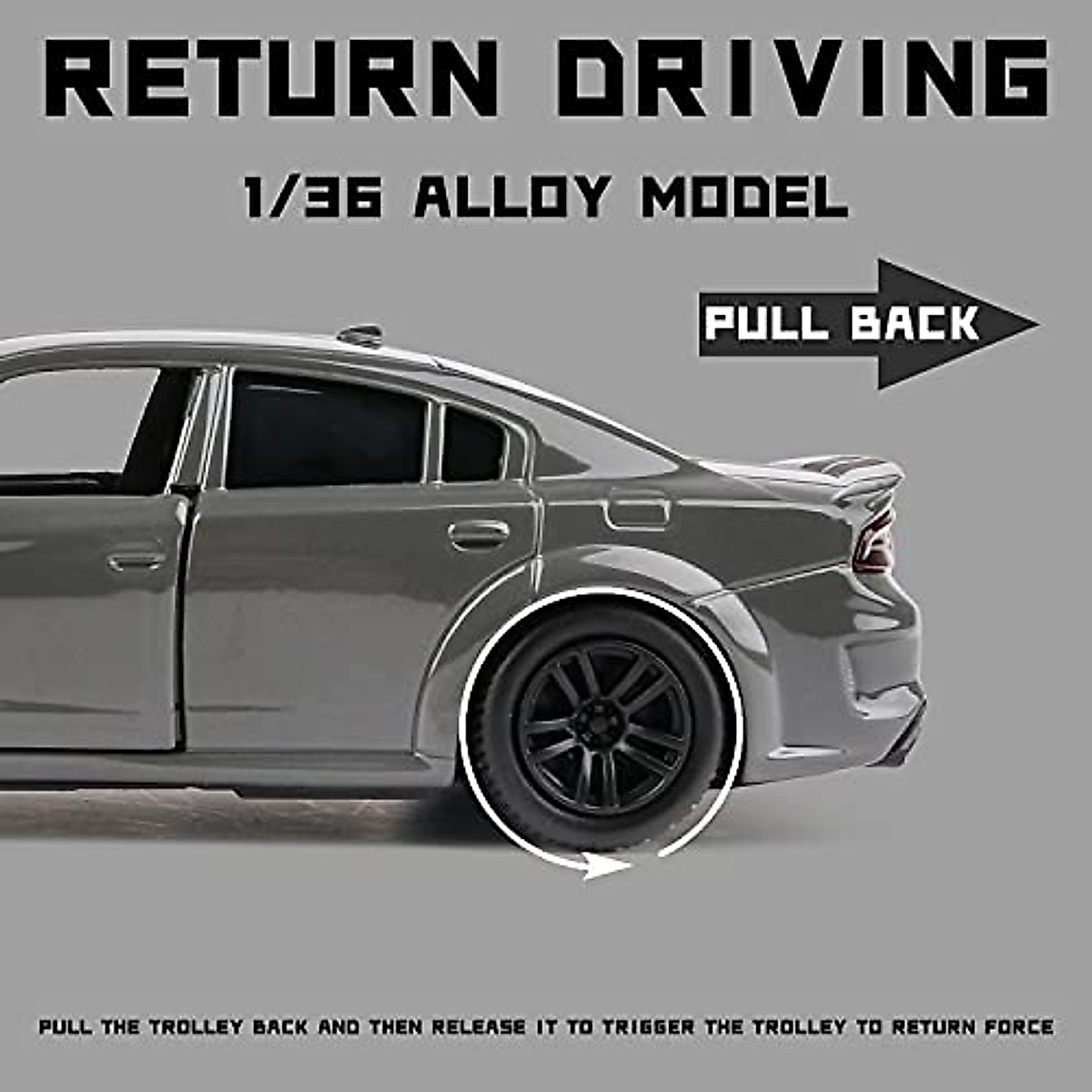 COOLPUR 1/36 Scale Doodge Hel1 Car Model Diecast Toy Vehicle Zinc Alloy Metal Pull Back Powered Vehicles Mode for Kids,Adult,Boyfriend Gift(Gray)