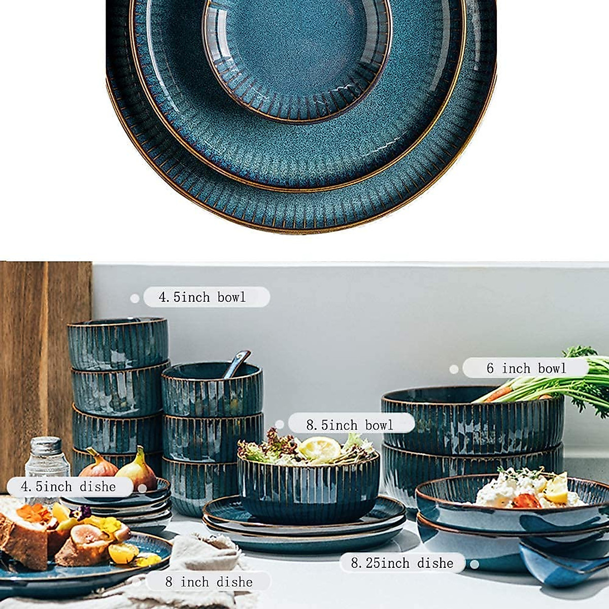 GagalU Dinner SetsFine Dinnerware Set,Dinnerware Set,Blue Porcelain Dinnerware Sets, Ceramic Plates and Bowls Dinner Sets, Modern Reactive Glaze Stoneware Dishes Set for Kitchen/Dining,28 piec