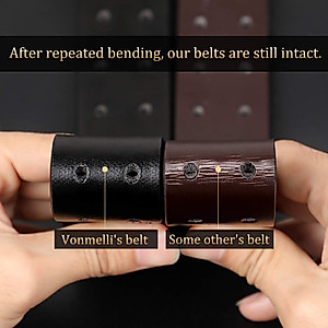VONMELLI Double Prong Leather Belt Heavy Duty Belt for Men, Double Grommet Holes Belt for Pants A-black