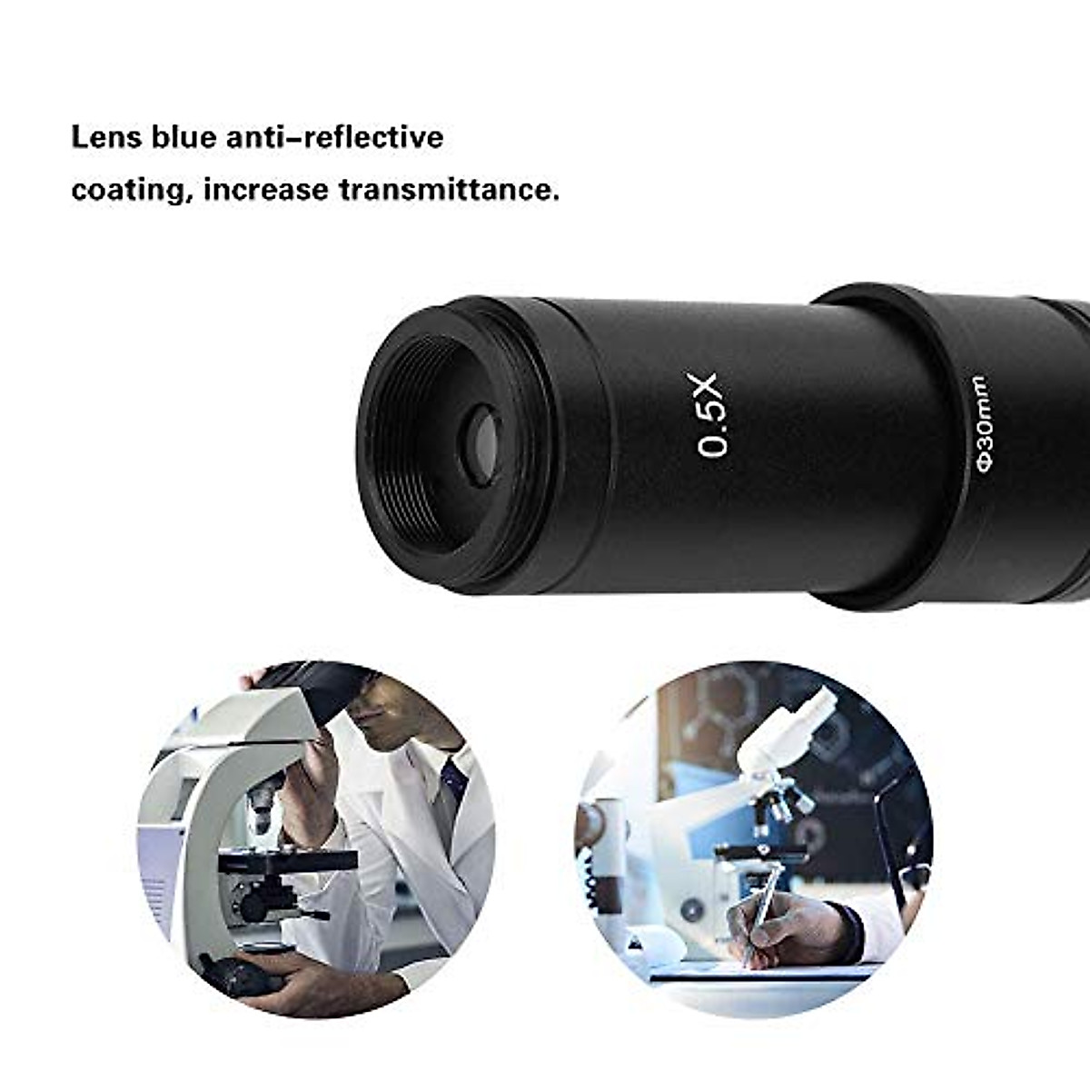 Hakeeta Microscope Adapter, 0.5X C-Mount Reduction Lens Eyepiece Lens 23.2mm Mounting with 30mm 30.5mm Ring Adapter Applicable for Biomicroscope Stereo Microscope, CCD Camera and Digital Eyepiece.