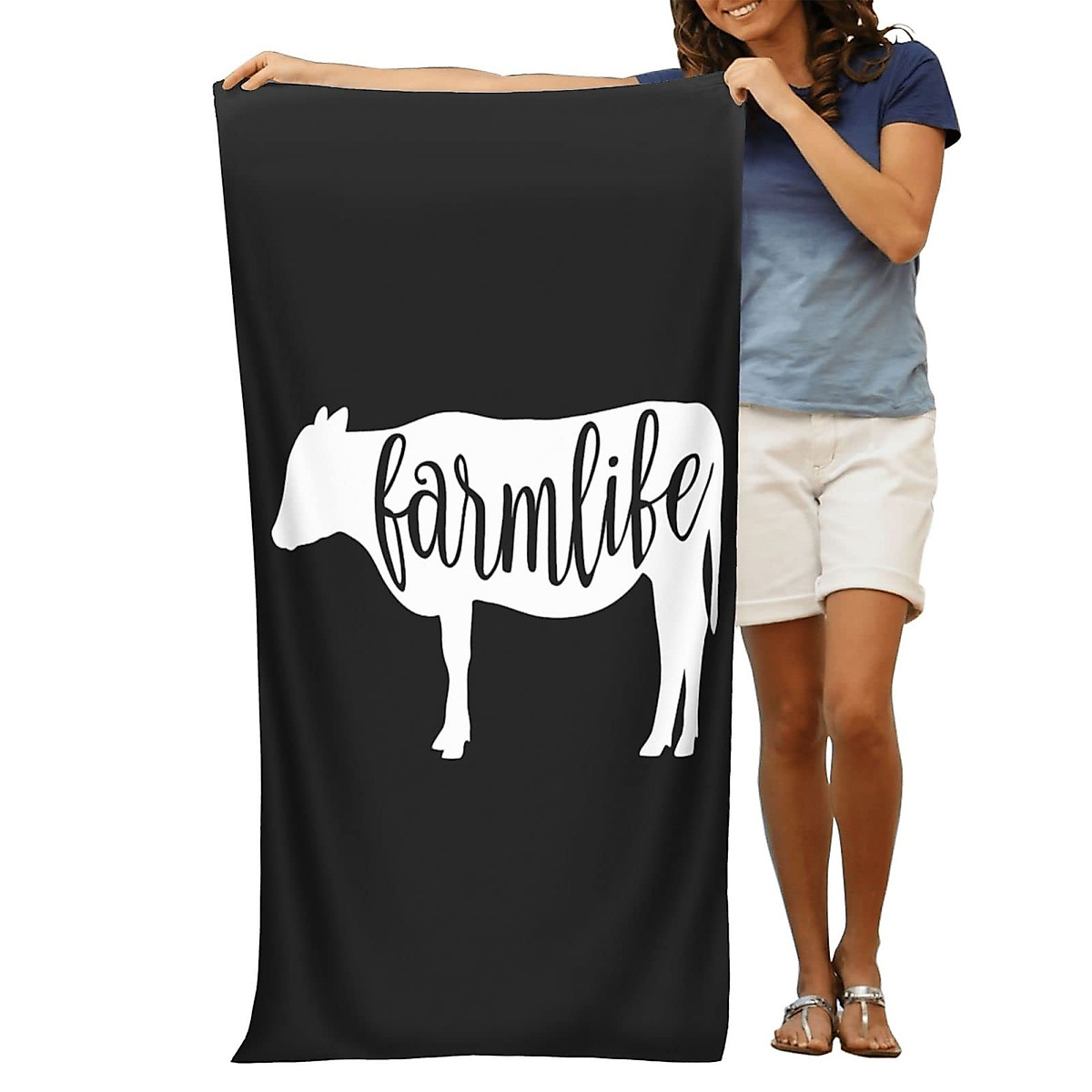Zahika Farmlife Cow Beach Towel Absorbent Bathroom Towels Beach Towels Oversized Super ​32x52 Inch