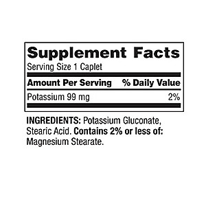 Spring - Valley Potassium Caplets 99 mg - 250 Pack of 2 for Caplets for Heart Nerve and Muscle Function